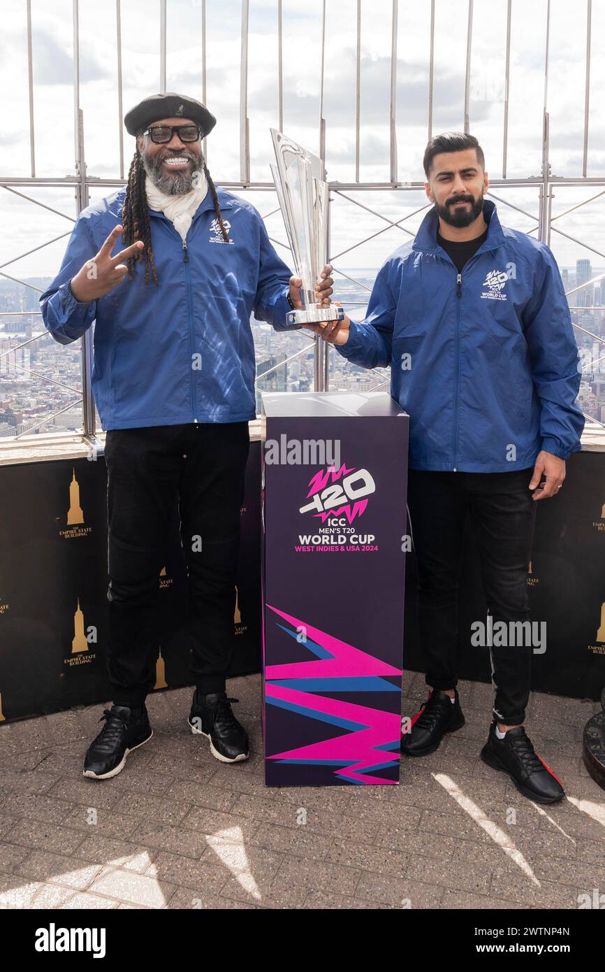 New York, USA. 18th Mar, 2024. Professional cricketers Chris Gayle of ...