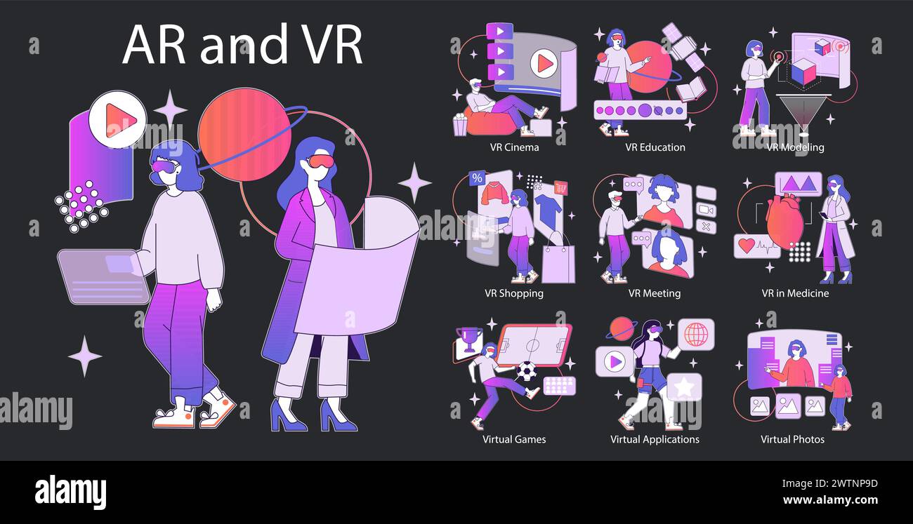 AR and VR set. Interactive technology for immersive experiences ...