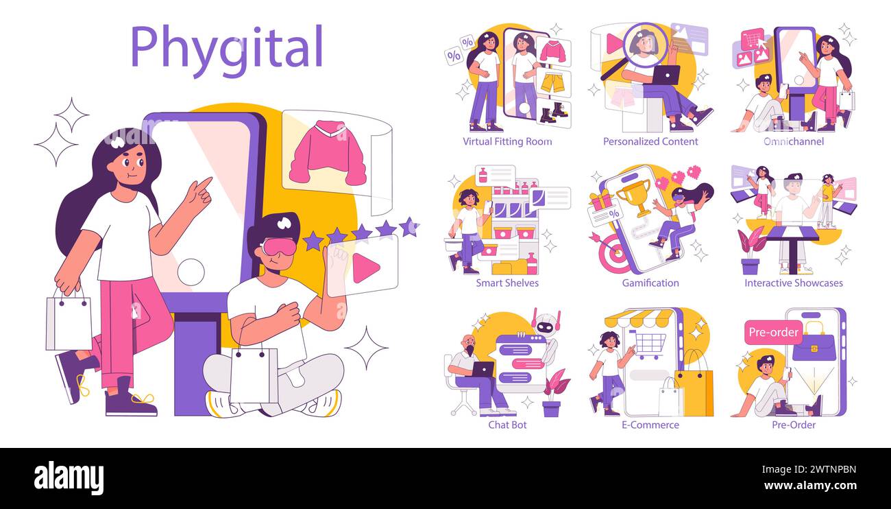 Phygital set. Seamless integration of physical and digital retail ...