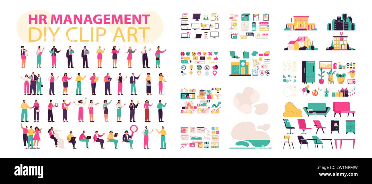 HR Management set. Corporate scenes and assets for workplace ...