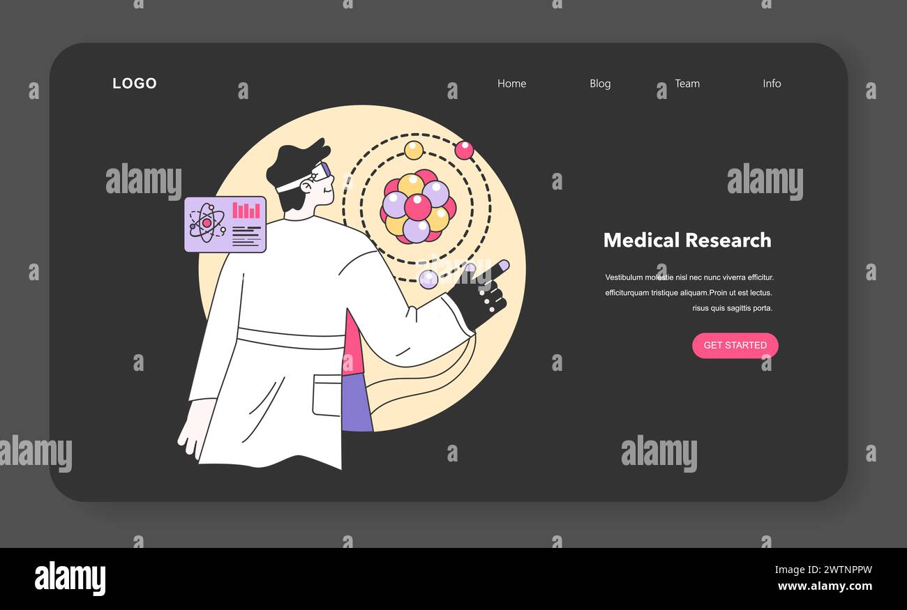 Medical research night or dark mode web banner or landing page ...