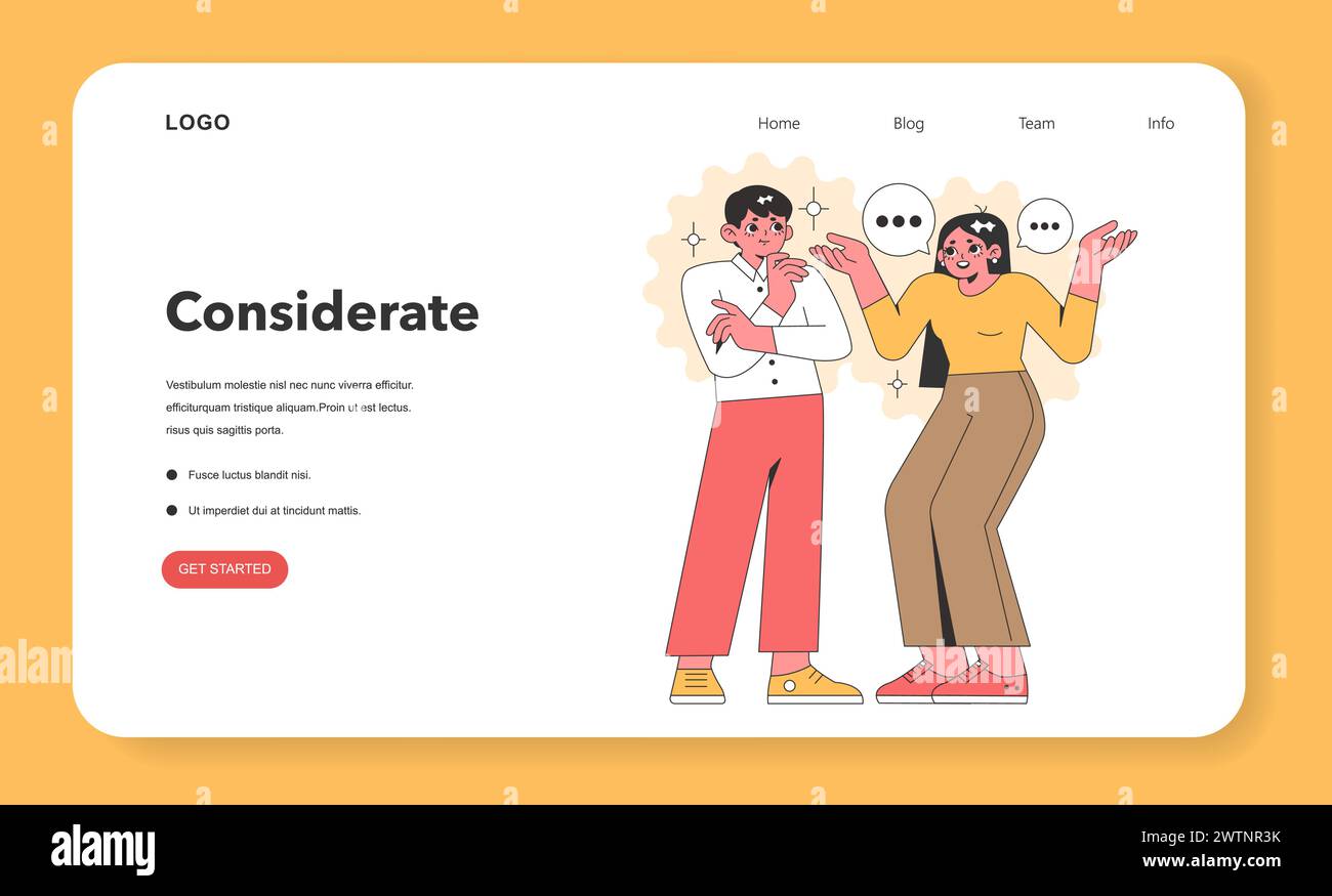 Colorful vector illustration depicting a considerate interaction between two characters ...