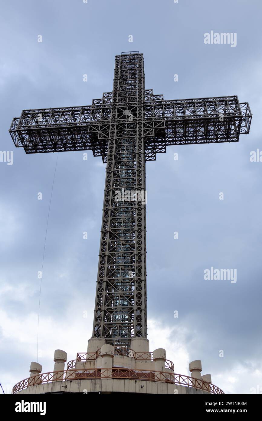 Millennium cross in Skopje on cloudy background Stock Photo - Alamy