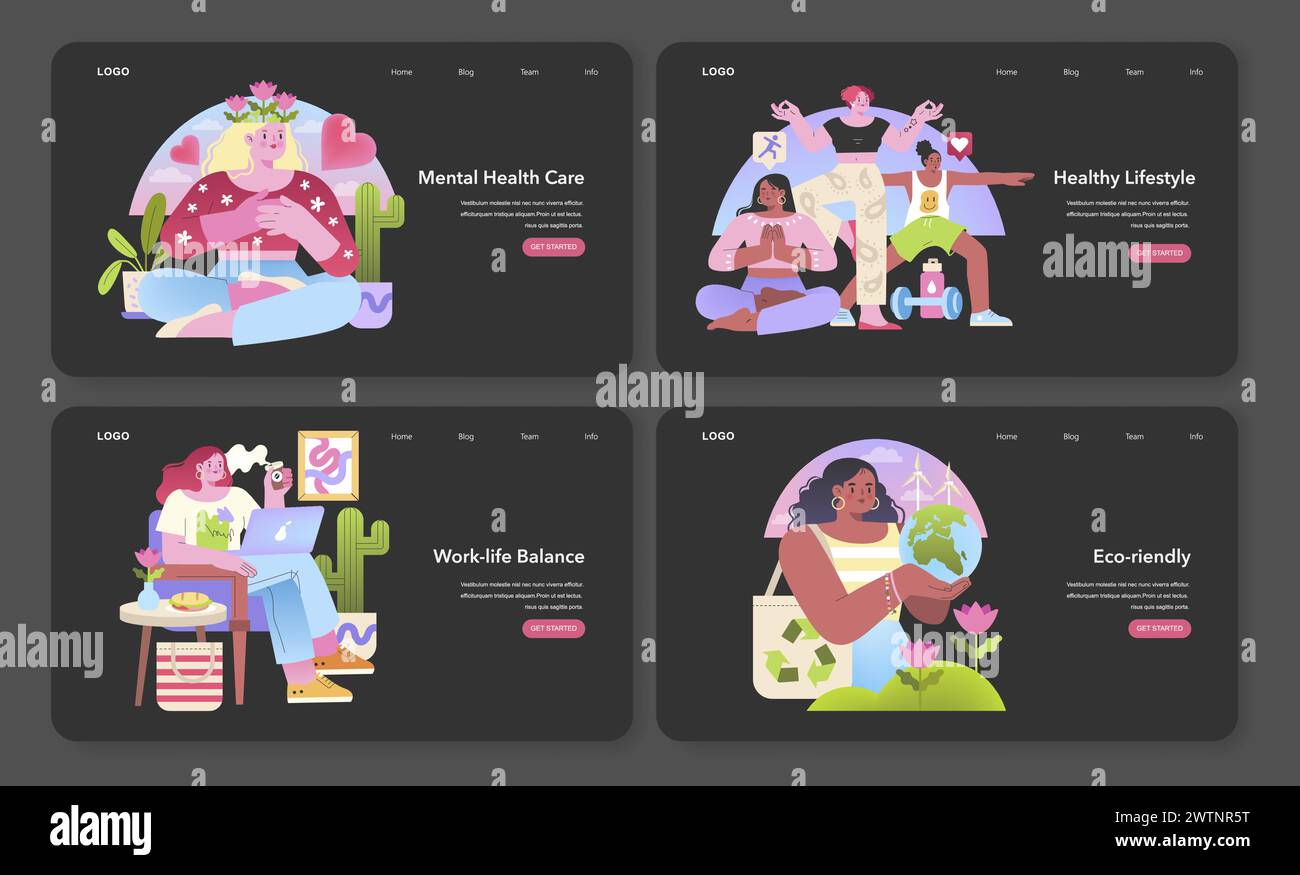 Generation Z Lifestyle set. Portraying self-care, fitness, remote work ...