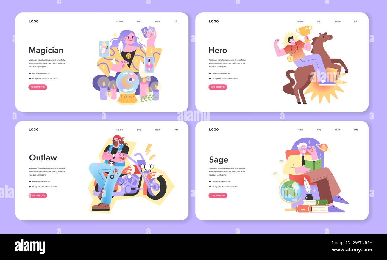 Archetype set. Four colorful characters personify classic archetypes ... Archetype set. Four colorful characters personify classic archetypes ...