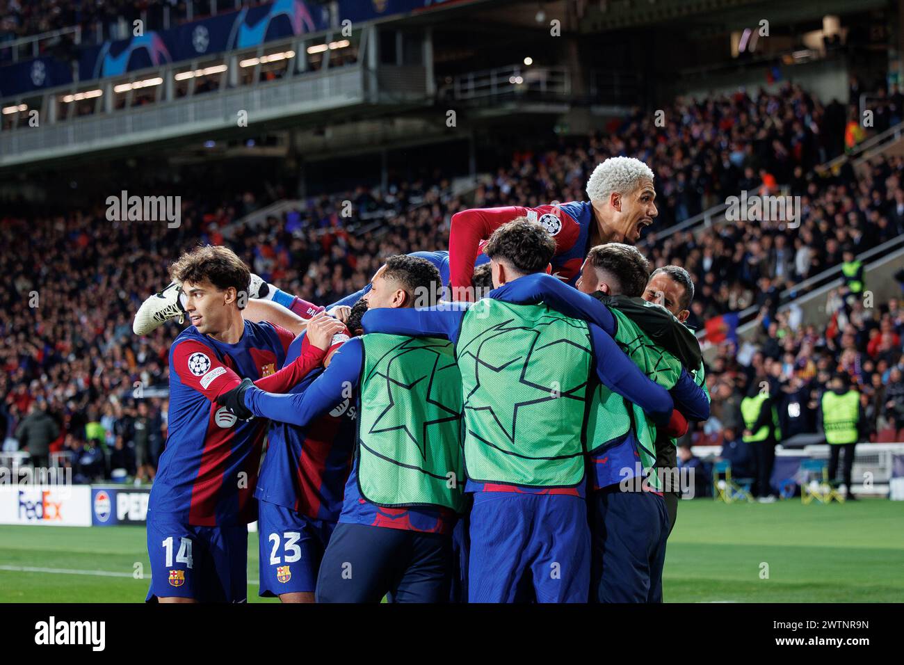 Barcelona, Spain. 12th Mar, 2024. Barcelona players celebrate a goal ...