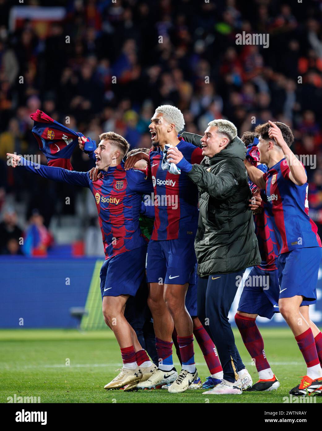 Barcelona, Spain. 12th Mar, 2024. Barcelona players celebrate the ...