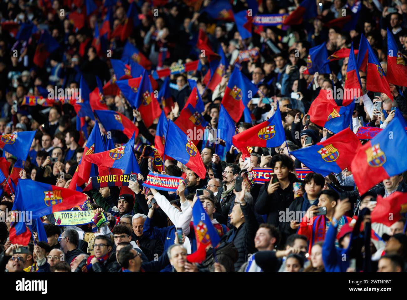 Barcelona, Spain. 12th Mar, 2024. Barca supporters in action during the ...