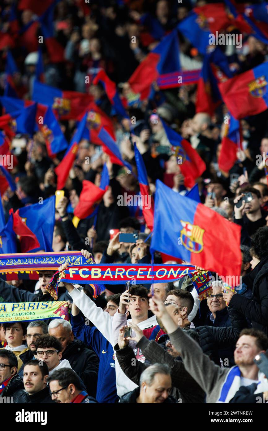 Barcelona, Spain. 12th Mar, 2024. Barca supporters in action during the ...