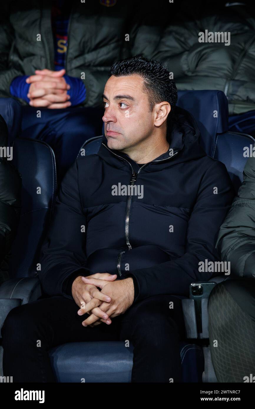 Barcelona, Spain. 12th Mar, 2024. The coach Xavi Hernandez in action ...