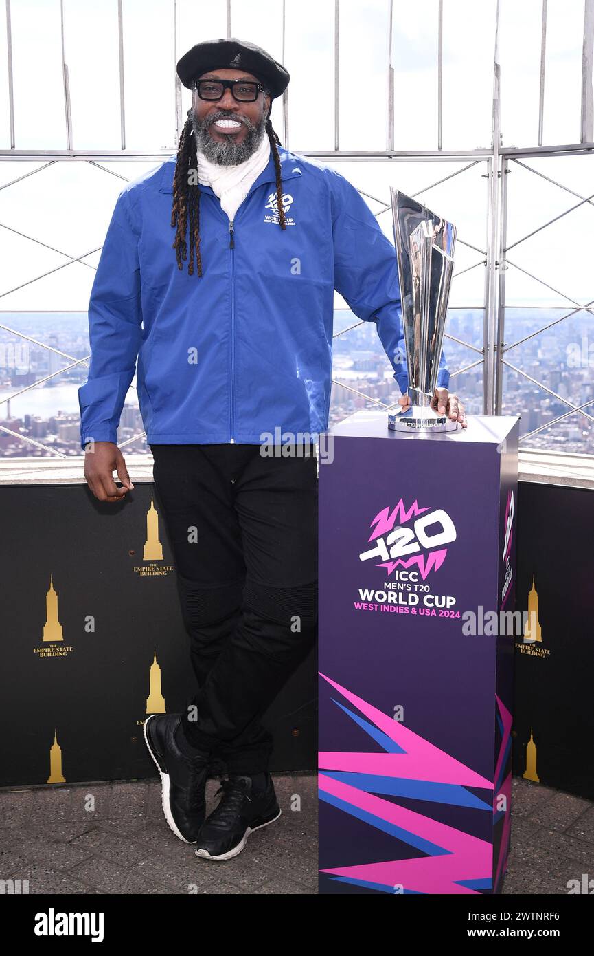 New York, USA. 18th Mar, 2024. Professional Cricket player Chris Gayle ...