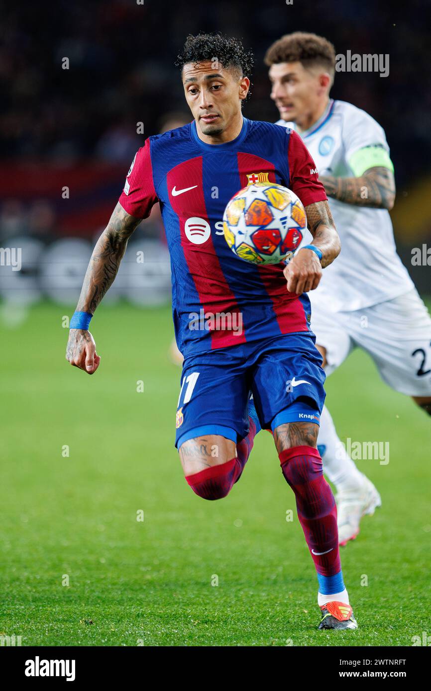 Barcelona, Spain. 12th Mar, 2024. Raphinha in action during the Uefa ...