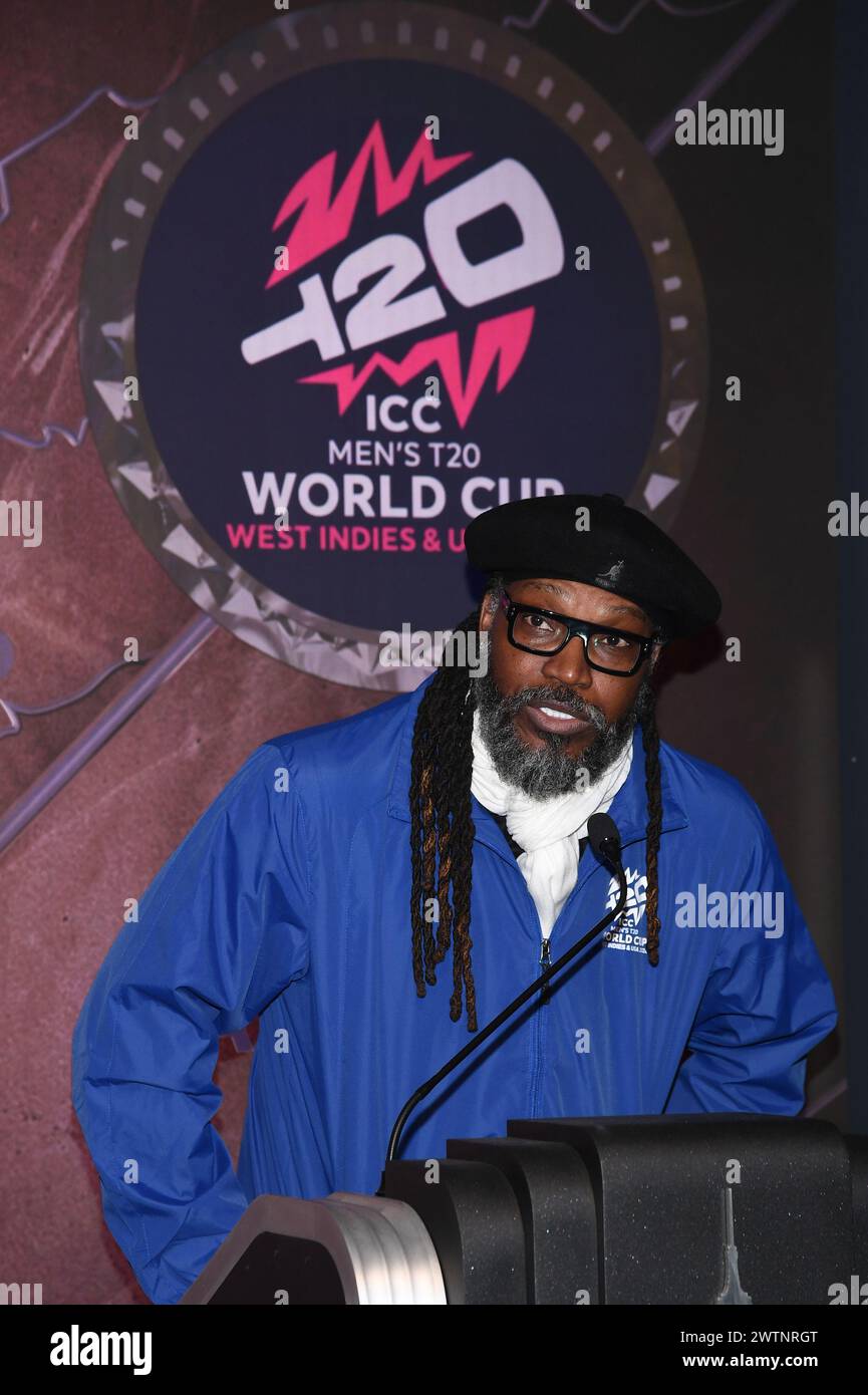 New York, USA. 18th Mar, 2024. Professional Cricket player Chris Gayle ...