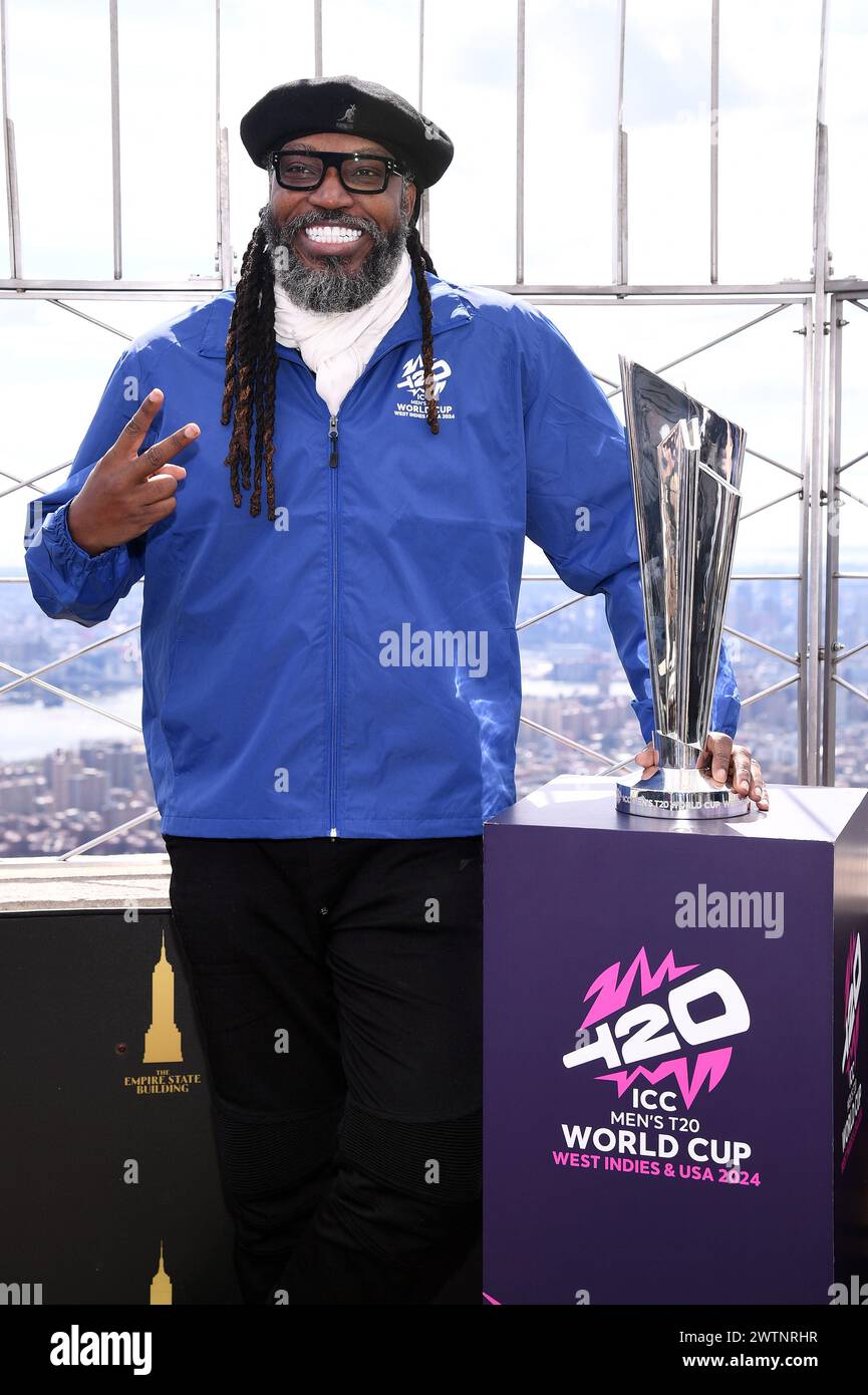 New York, USA. 18th Mar, 2024. Professional Cricket player Chris Gayle ...
