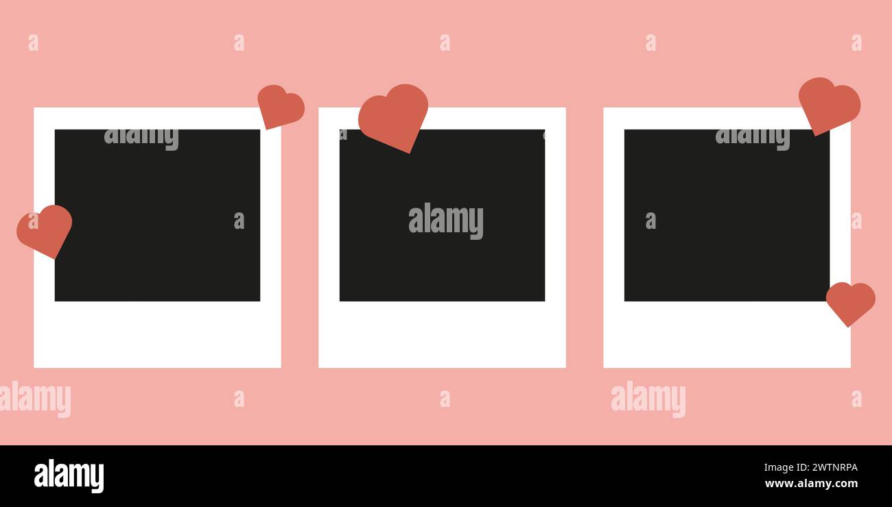 Photo camera frames photo mockup scrapbook on a pink wall. Black photo ...