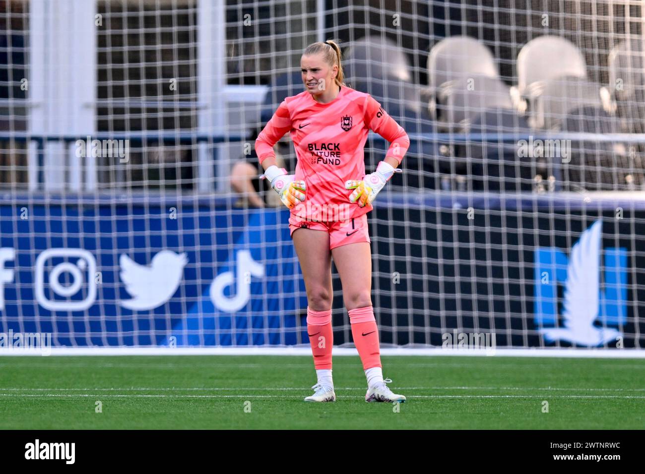 Seattle Reign FC goalkeeper Claudia Dickey (1) looks on during an NWSL ...