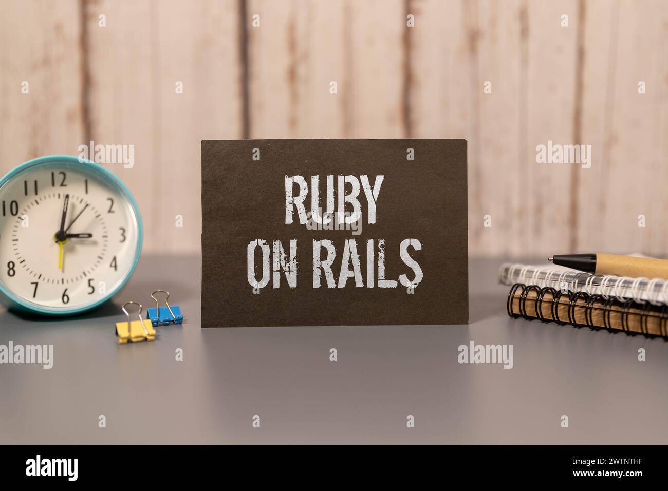 Monitor in modern office with text RUBY ON RAILS on the screen Stock ...
