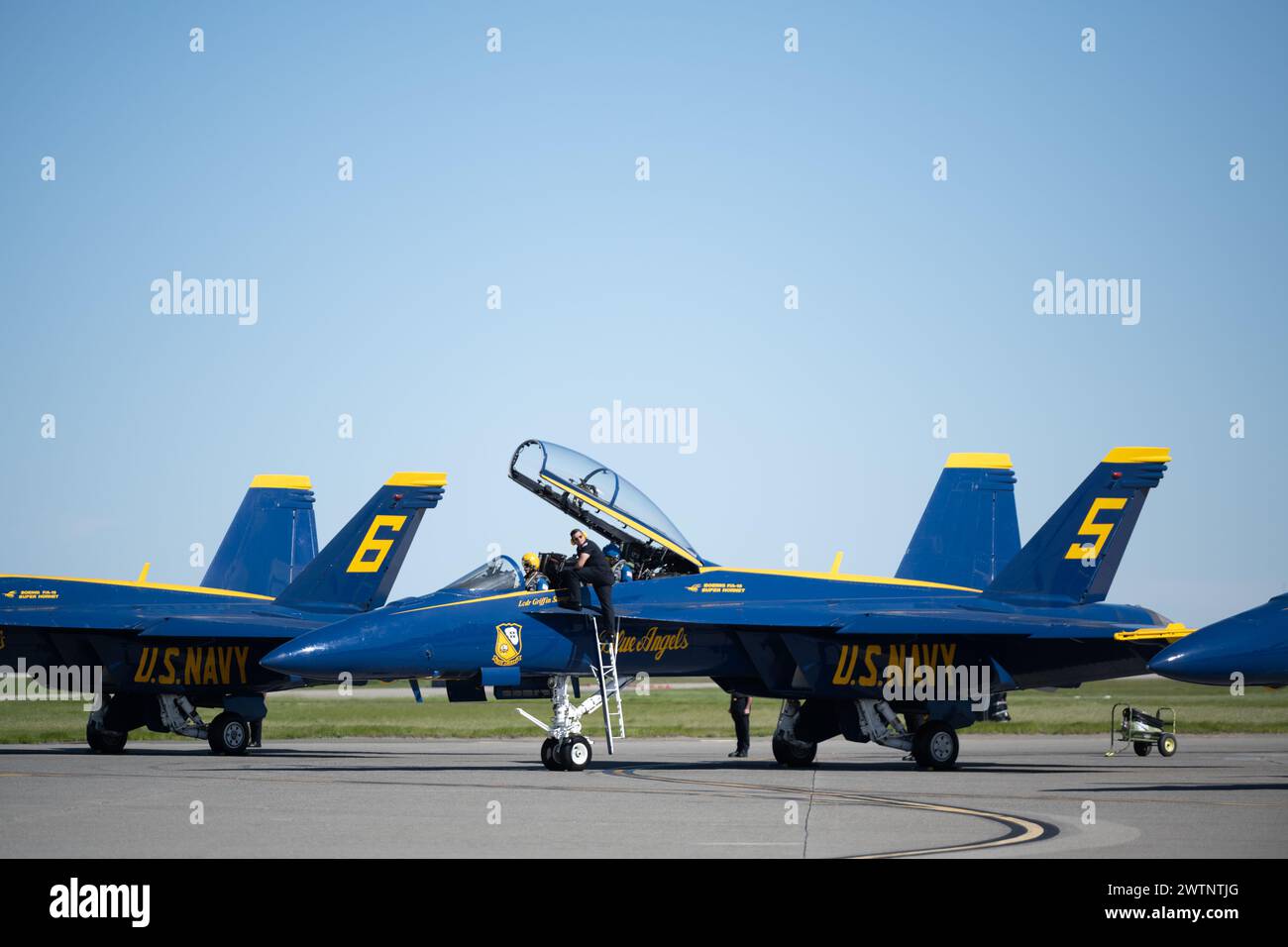 U.S. Navy Blue Angels #5 crew prepares for takeoff during the Travis ...