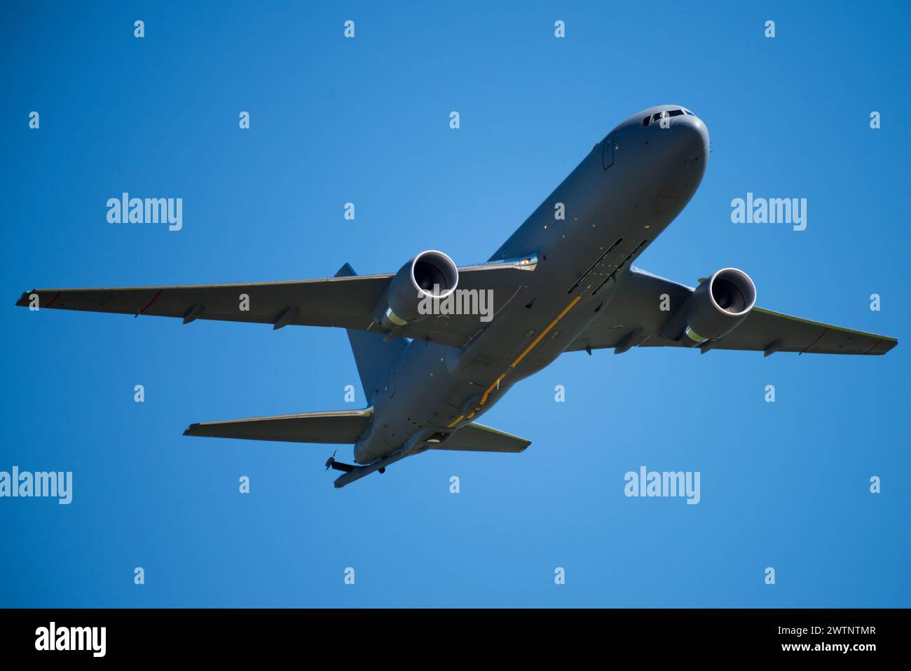 A U.S. Air Force KC-46A Pegasus flies overhead as part of the “Parade ...