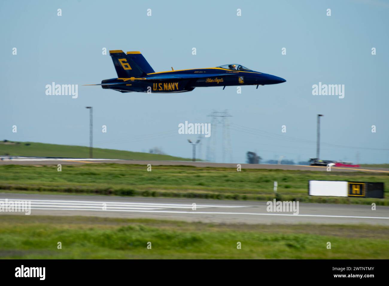 U.S. Navy Blue Angel #6 F/A-18E Super Hornet launches from the flight ...