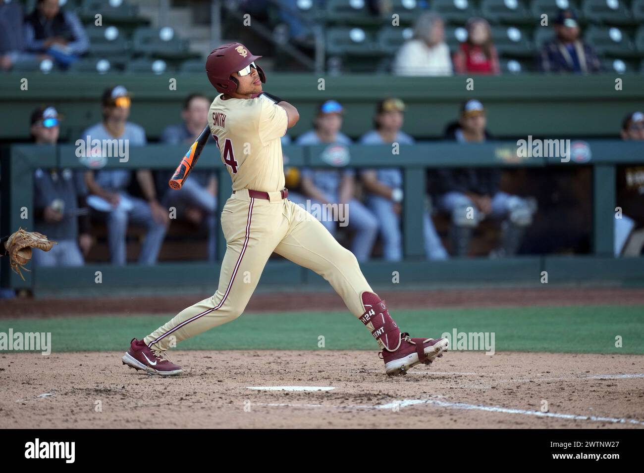 Third baseman Cam Smith (24) of the Florida State Seminoles at bat in a ...