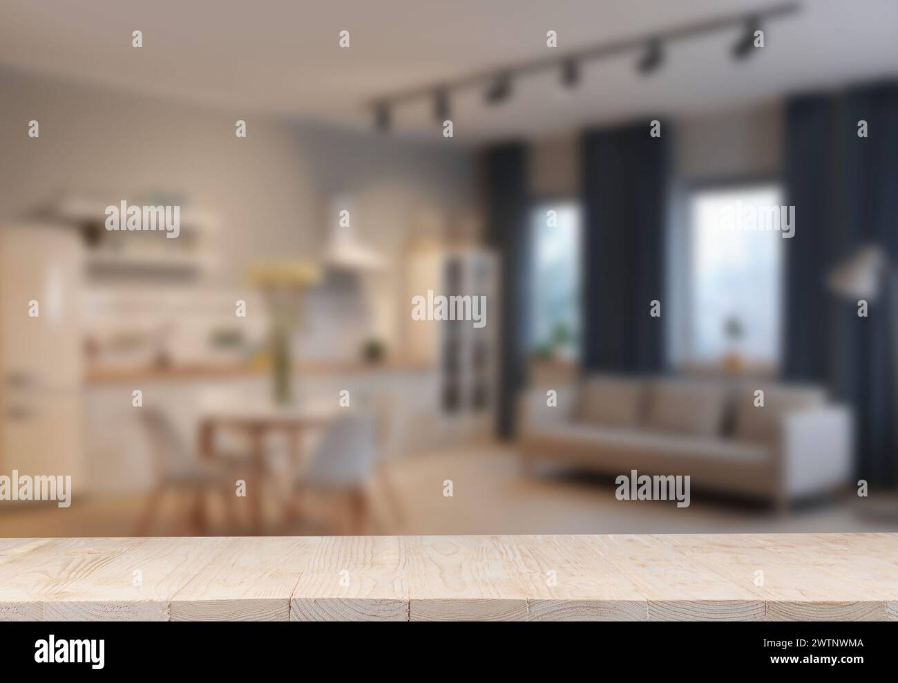 Empty wooden table in dining room. Space for design Stock Photo - Alamy