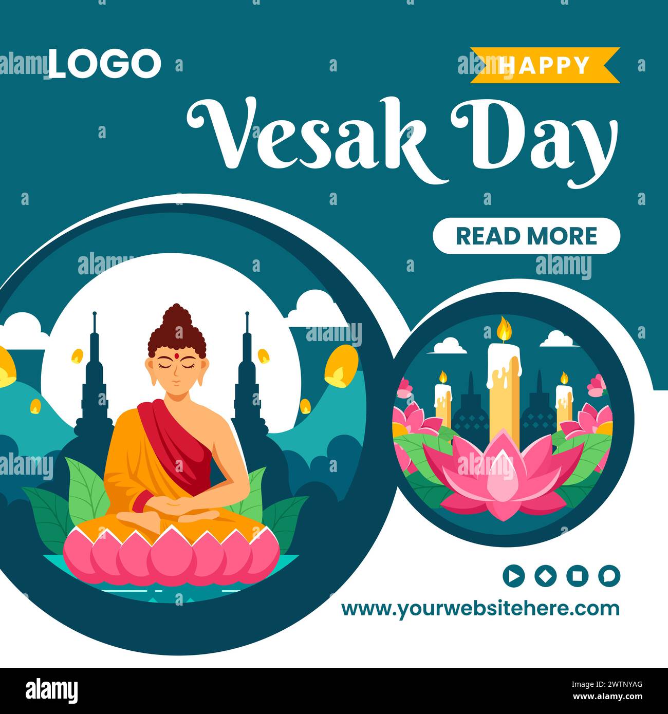 Vesak Day Social Media Illustration Flat Cartoon Hand Drawn Templates ...