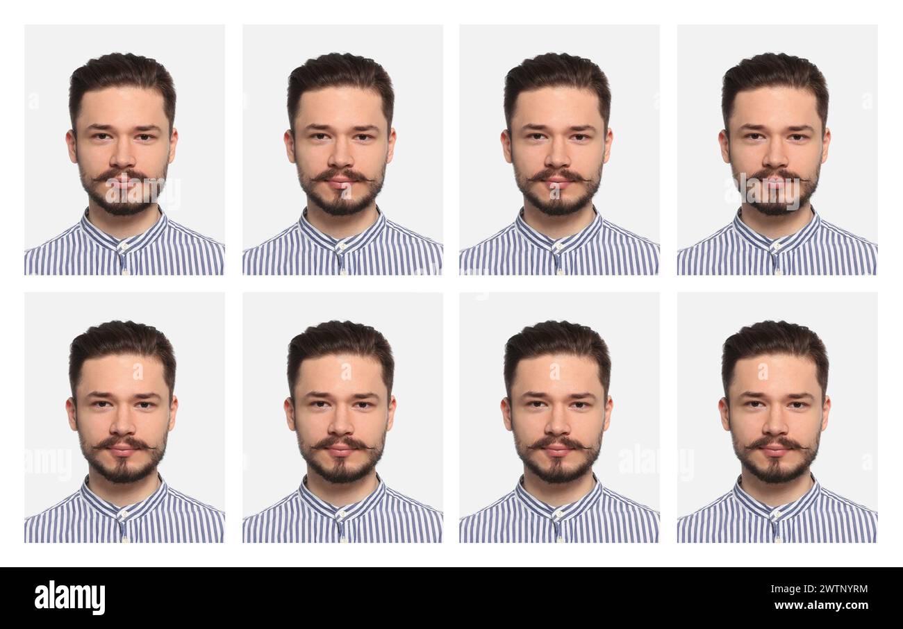 Passport photo, collage. Man on white background, set of photos Stock ...