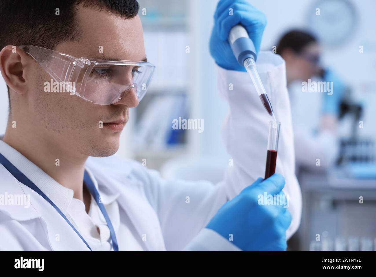 Scientist dripping sample into test tube in laboratory, closeup Stock ...