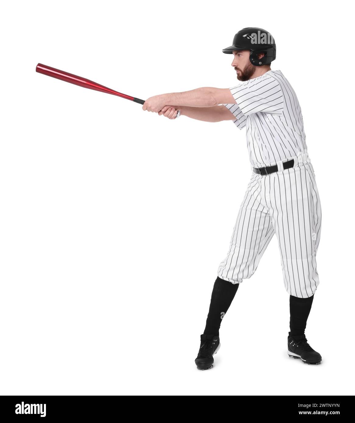 Baseball player with bat on white background Stock Photo - Alamy