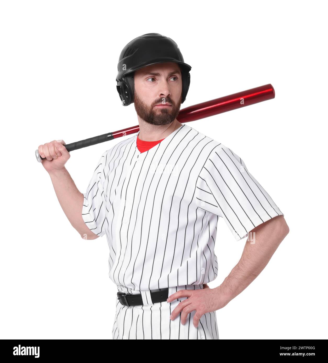 Baseball player with bat on white background Stock Photo - Alamy