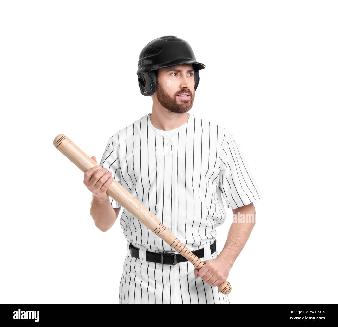 Baseball player with bat on white background Stock Photo - Alamy