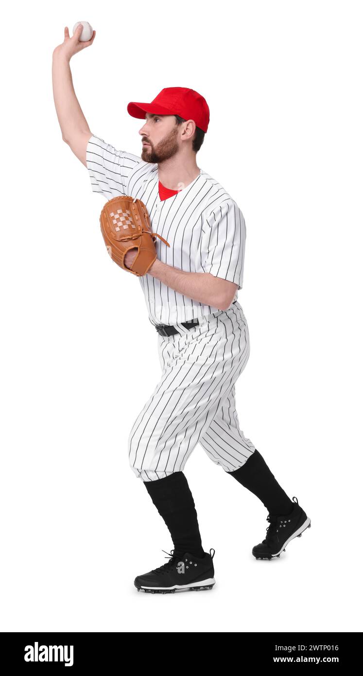 Baseball player throwing ball on white background Stock Photo - Alamy