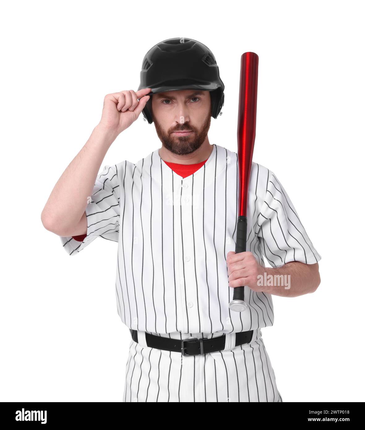 Baseball player with bat on white background Stock Photo - Alamy
