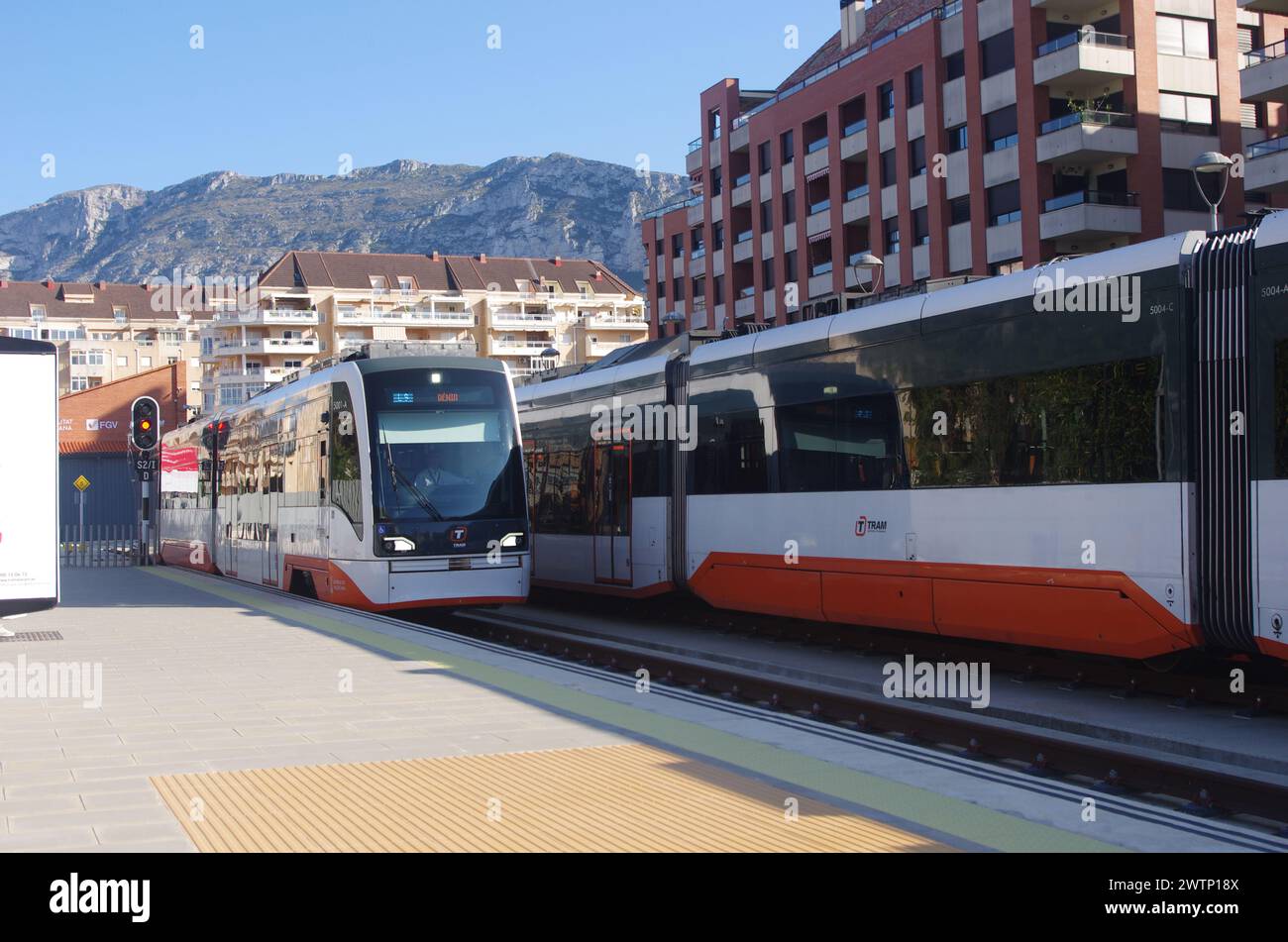 The TRAM Linia 9 (Benidorm-Denia) arriving at Denia terminus Stock ...