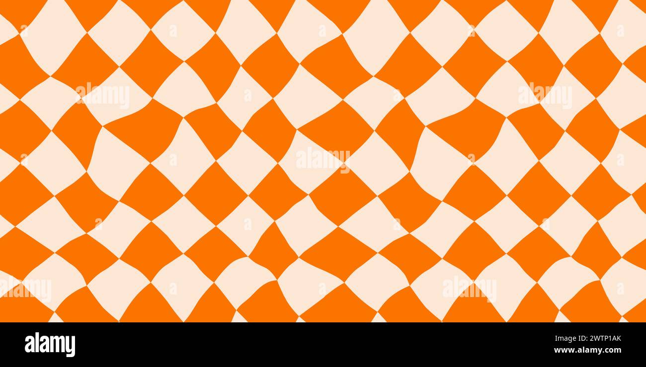 Seamless orange diagonal checkerboard pattern. Repeated distorted ...
