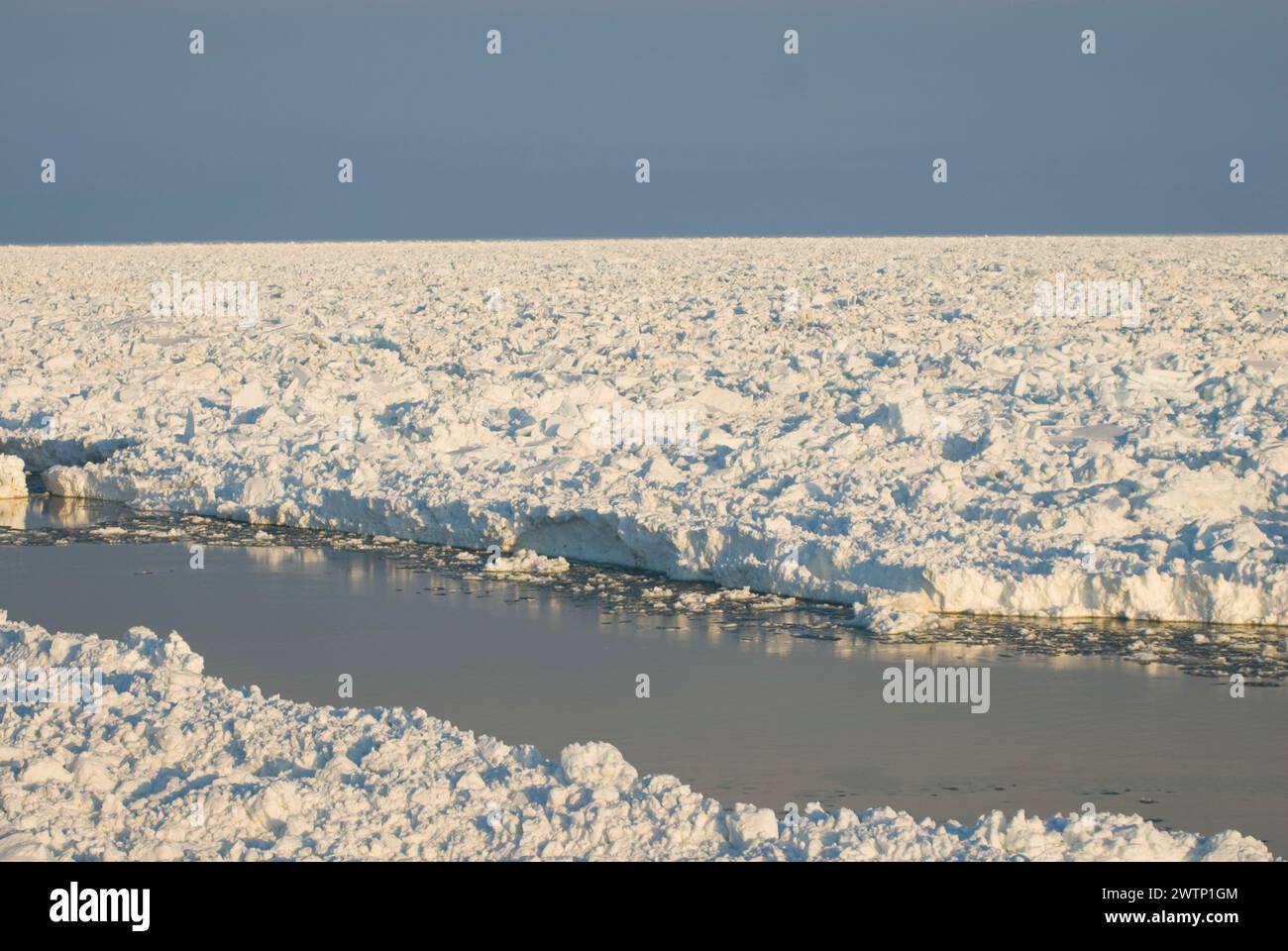 Seascape open lead rough pack ice over the Chukchi sea in springtime ...