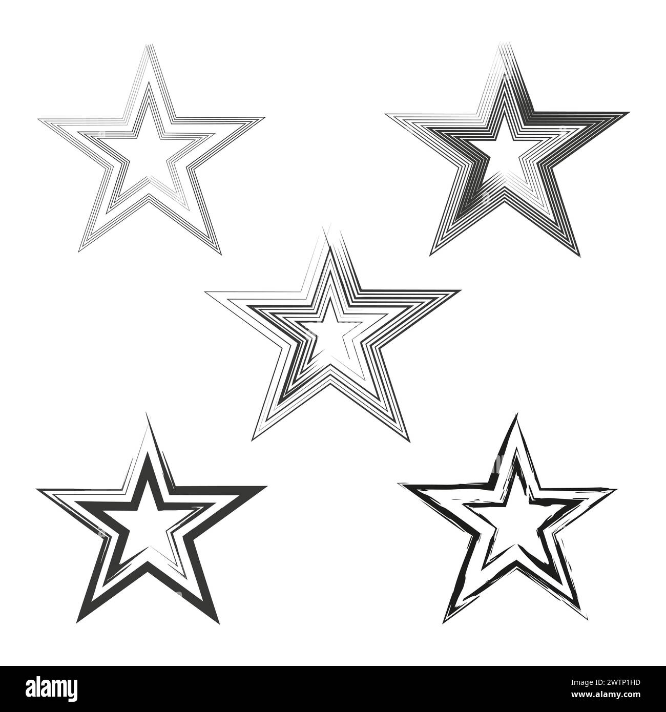 Set of layered star icons. Multiple outline stars design. Celestial and ...