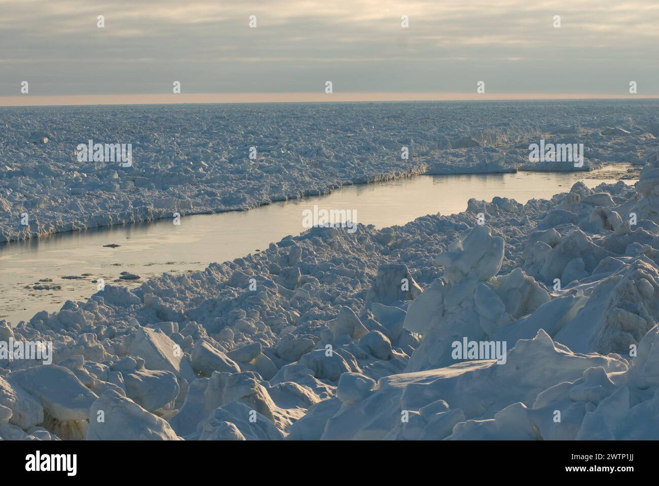 Seascape open lead rough pack ice over the Chukchi sea in springtime ...