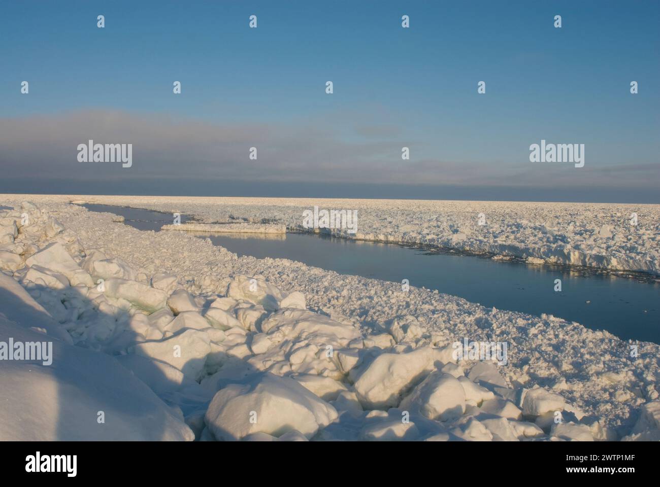 Seascape open lead rough pack ice over the Chukchi sea in springtime ...