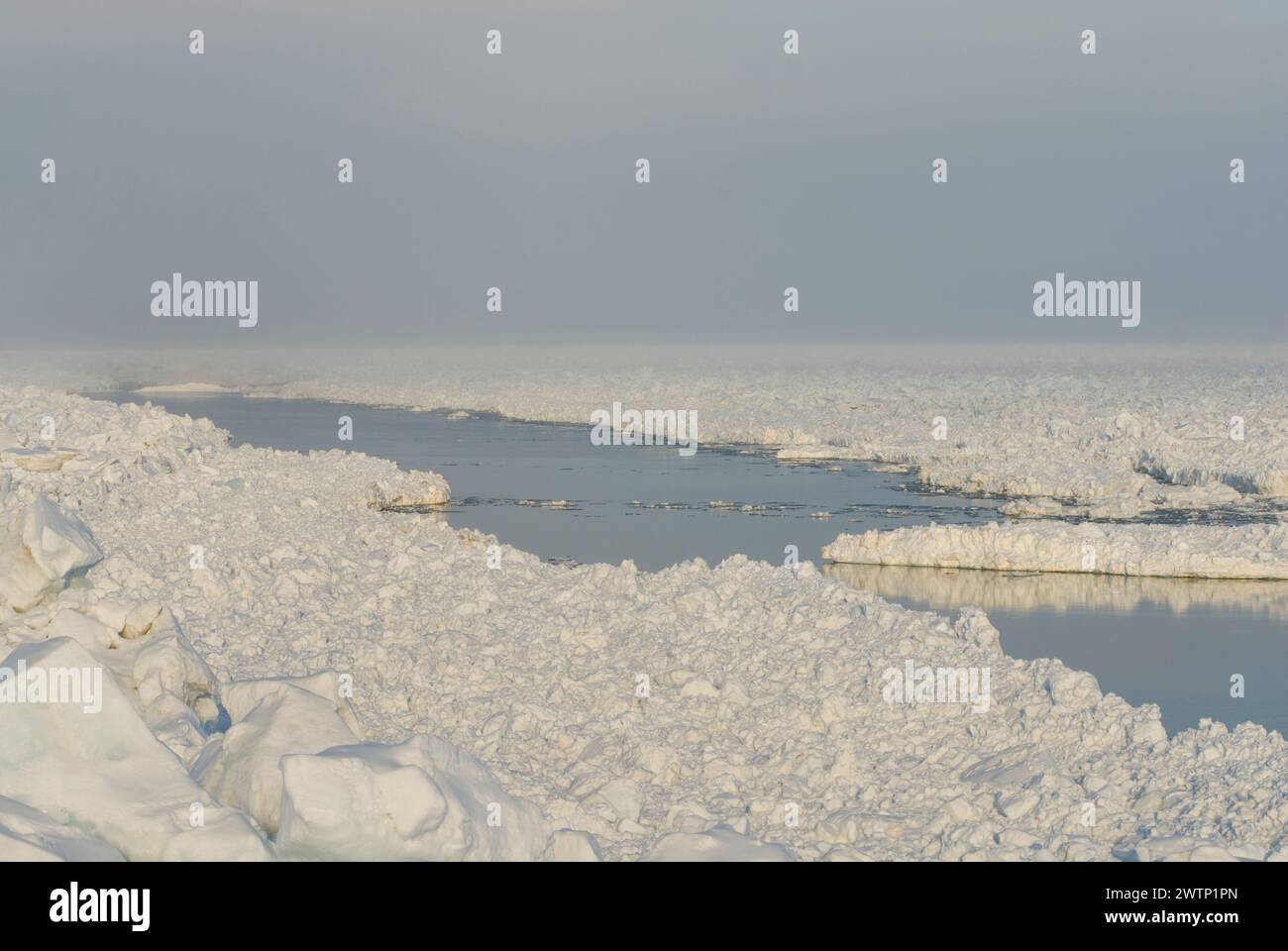 Seascape open lead rough pack ice over the Chukchi sea in springtime ...
