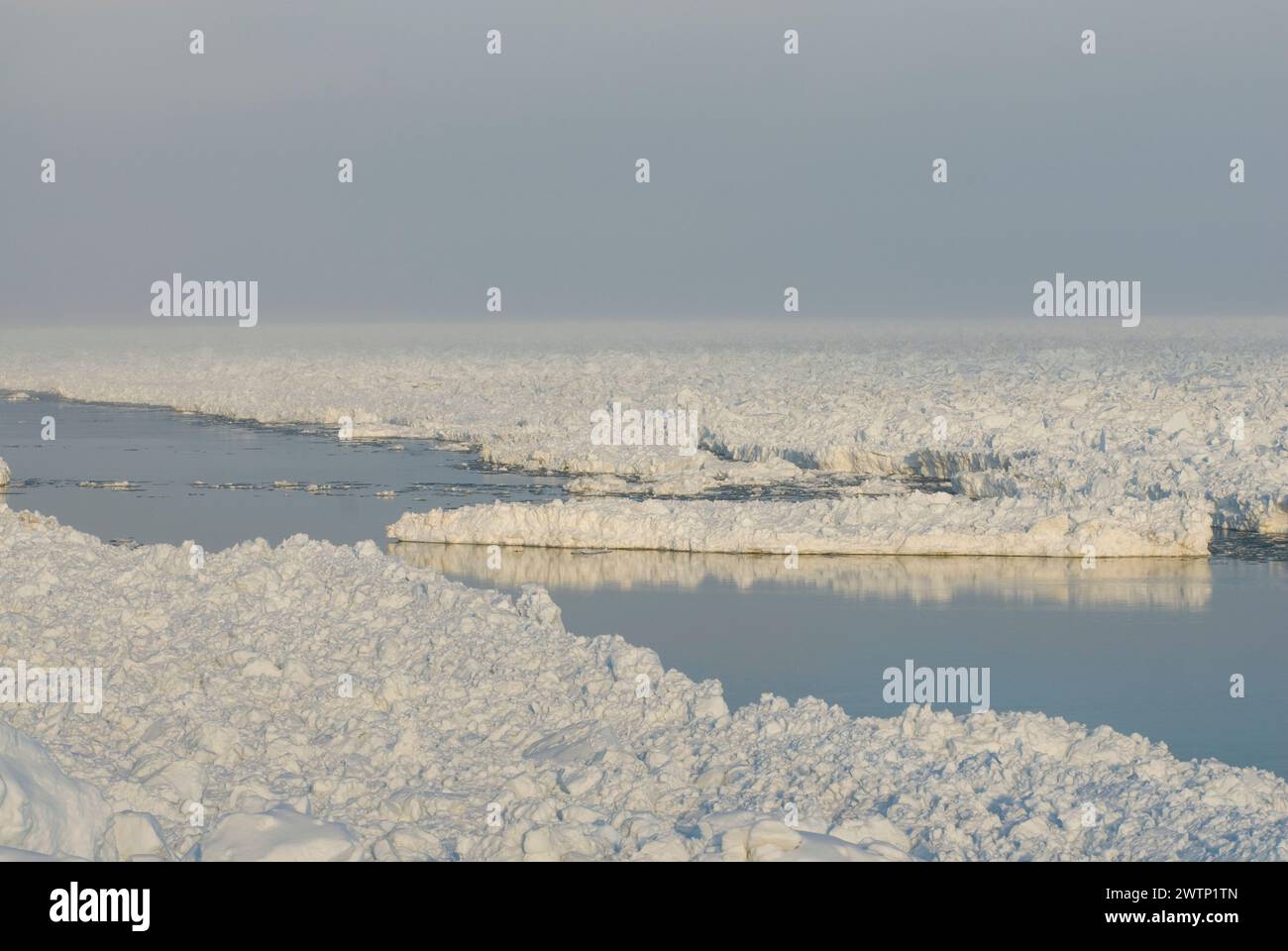 Seascape open lead rough pack ice over the Chukchi sea in springtime ...