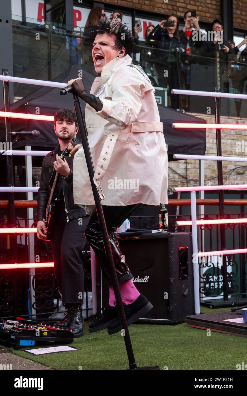 London, UK. 18th Mar, 2024. Yungblud performs at Camden Market in ...