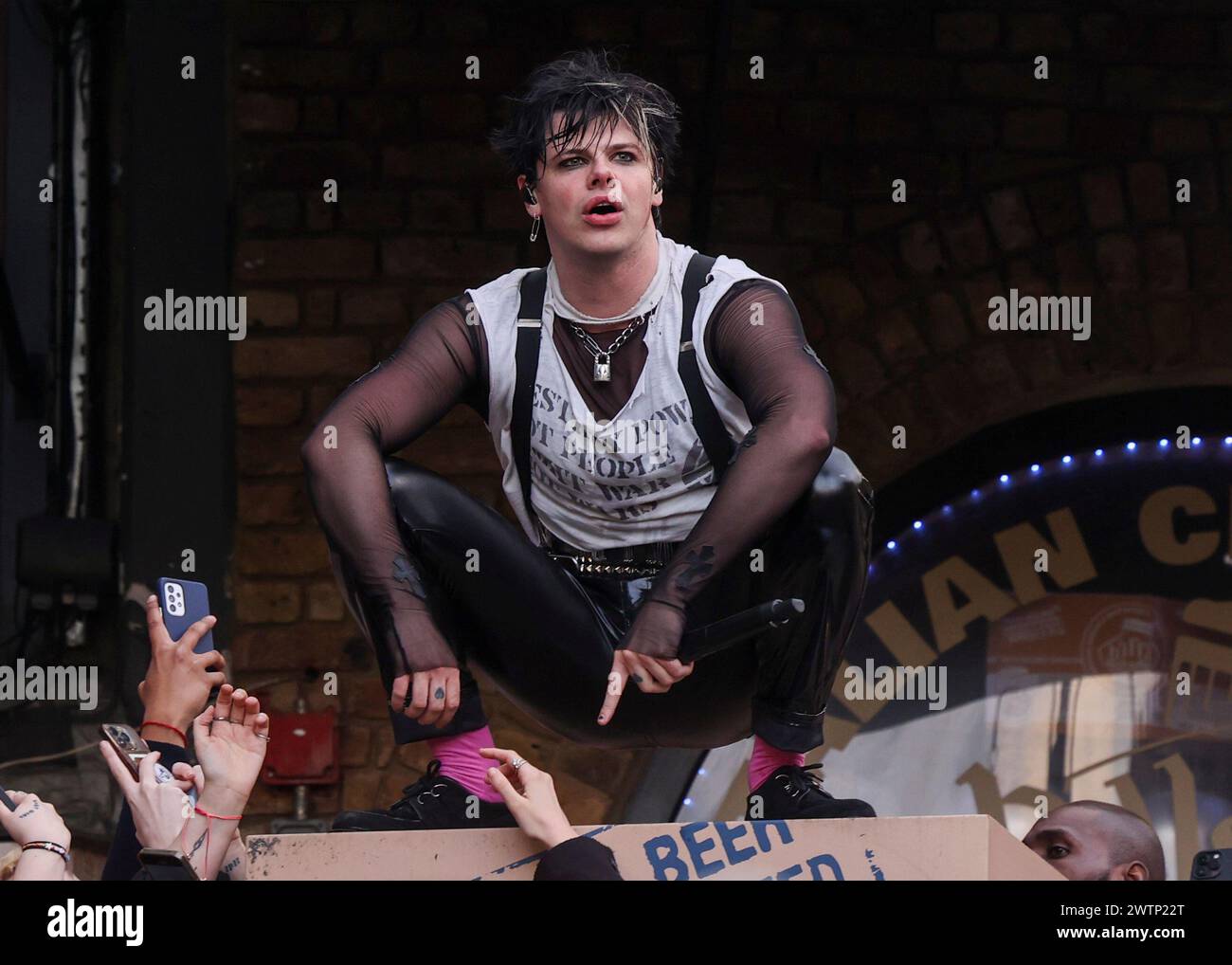 London, UK. 18th Mar, 2024. Yungblud performs at Camden Market in ...