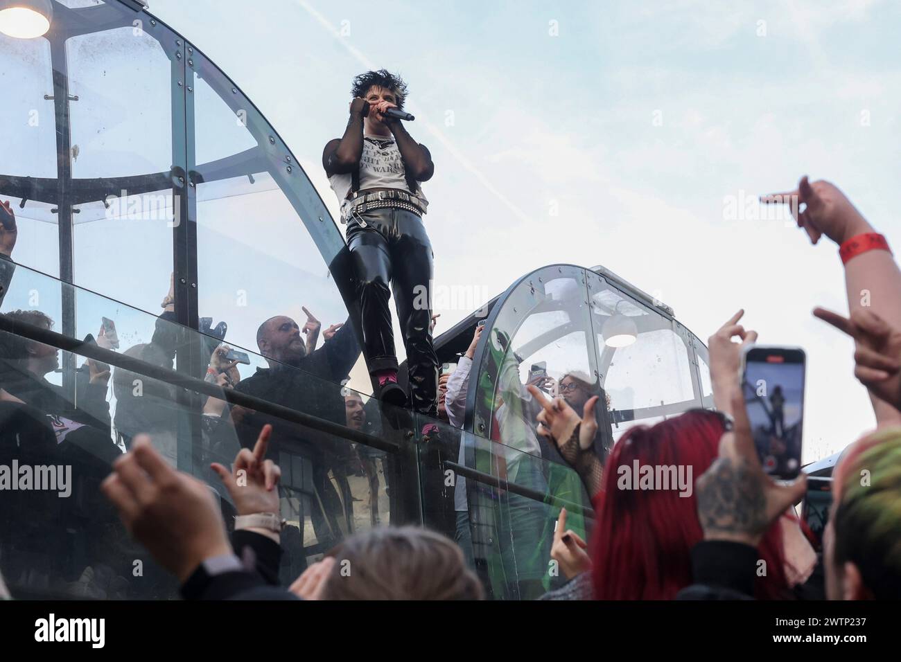 London, UK. 18th Mar, 2024. Yungblud performs at Camden Market in ...