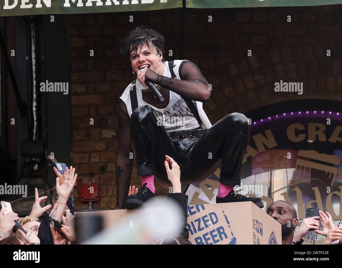 London, UK. 18th Mar, 2024. Yungblud performs at Camden Market in ...