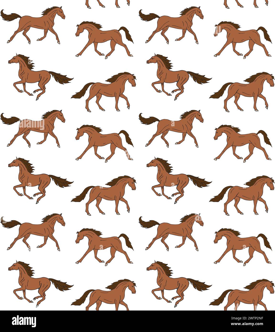 Vector seamless pattern of hand drawn sketch doodle horses isolated on ...