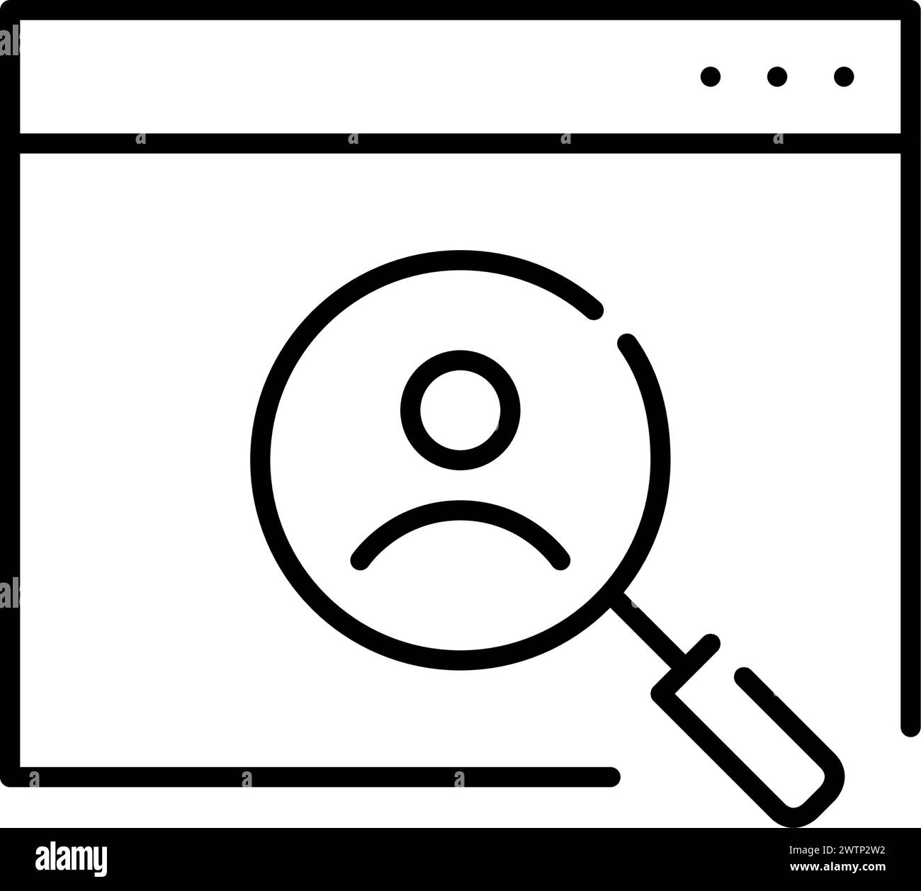 Online user search. Web page with a magnifying glass zooming in on a ... Online user search. Web page with a magnifying glass zooming in on a ...