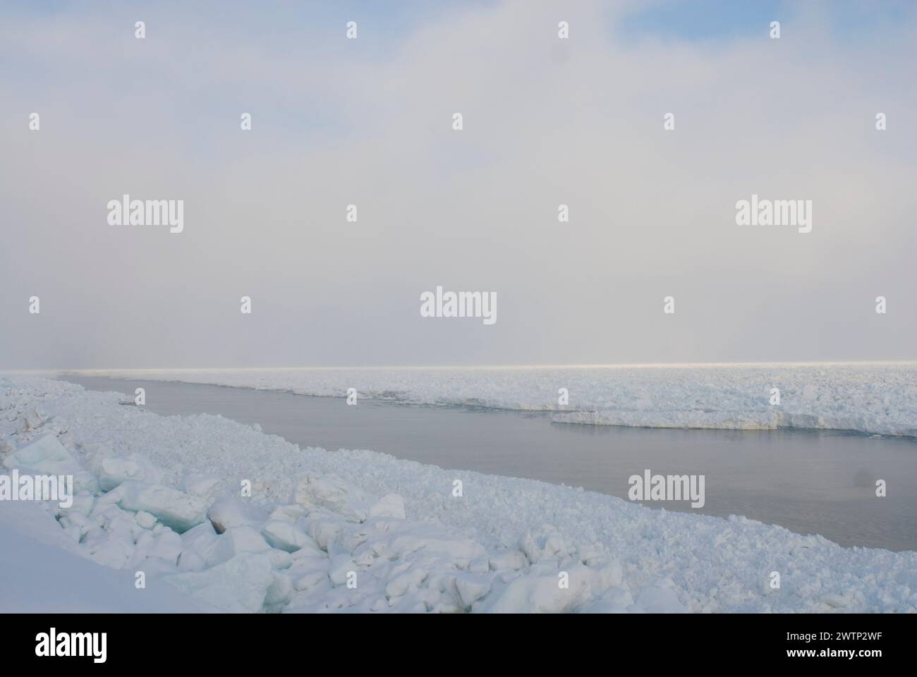 Seascape open lead rough pack ice over the Chukchi sea in springtime ...