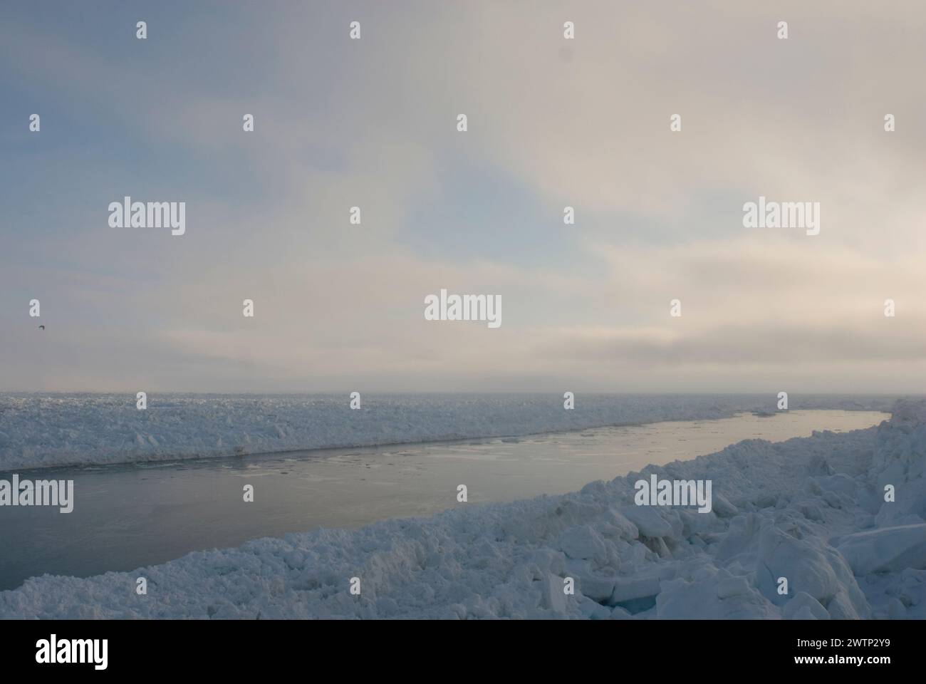 Seascape open lead rough pack ice over the Chukchi sea in springtime ...